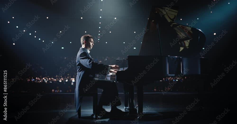 On a Dimly Lit Concert Stage, Male Pianist Delivers an Emotional ...