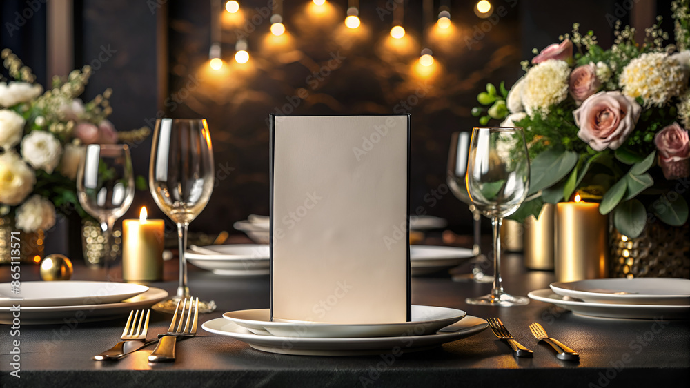 fine dining table setting of luxury fancy restaurant menu invitation ...