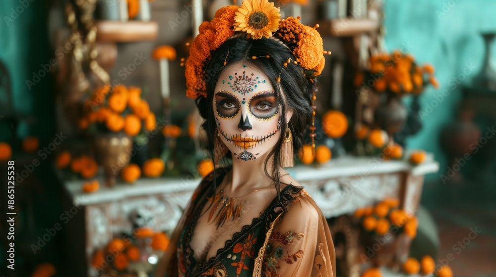 Catrina in Traditional Dress: A woman dressed as La Catrina with ...