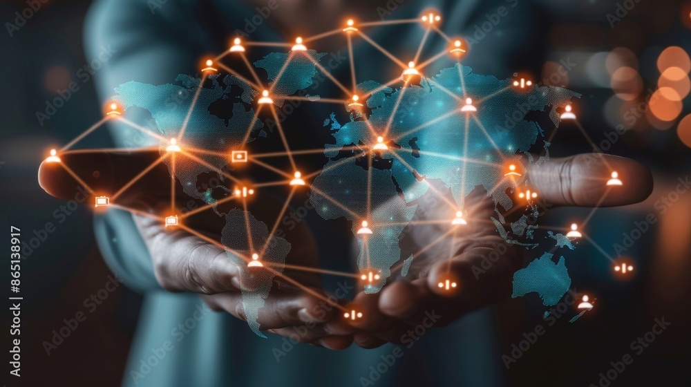 Global Connections Social Media World Map in Shadow Stock Illustration ...