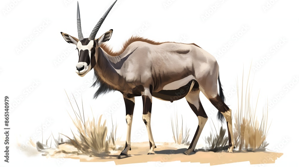 2. Create a detailed illustration of a Gemsbok showing its distinctive ...