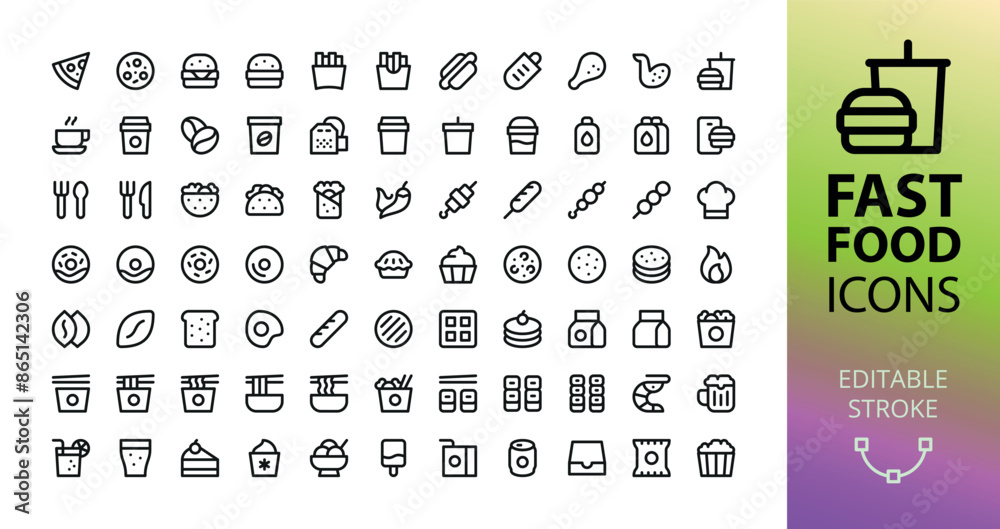 Fast Food UI icons for app and web project. Set of fast food combo ...