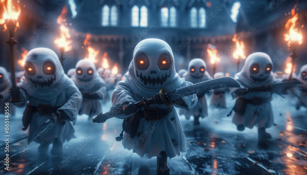 Foto de Ghosts Floating Around a Haunted House Eerie and Dark Halloween Scene in Spooky Night ...