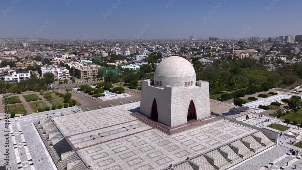 Aerial drone footage of Mazar-e-Quaid also known as tomb of Quaid-e ...
