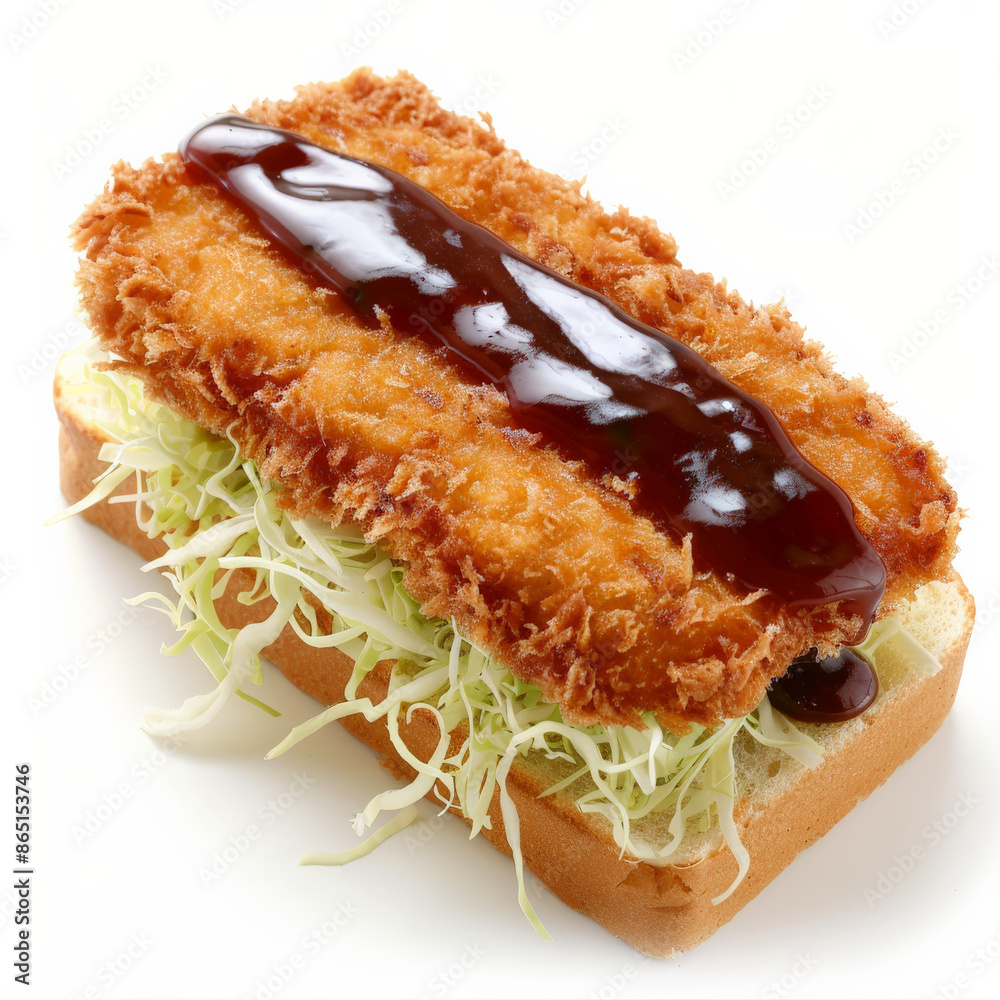 A traditional Japanese katsu sando, breaded pork cutlet sandwich with ...