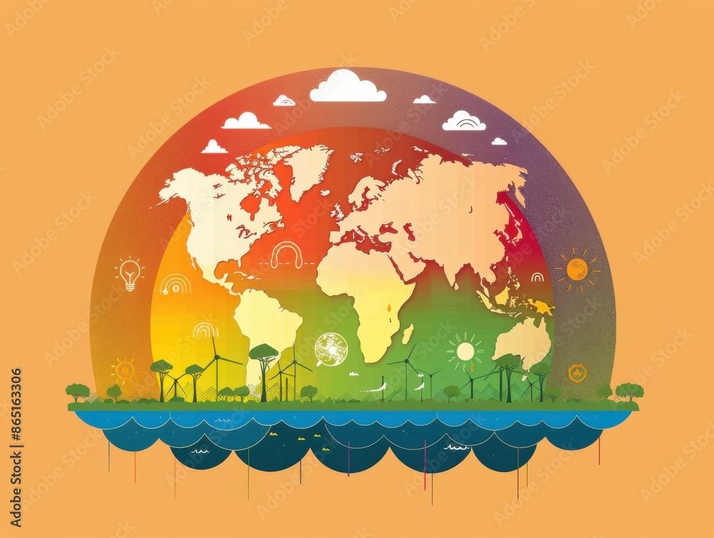 ภาพประกอบสต็อก Climate change effects (rising sea, extreme weather ...