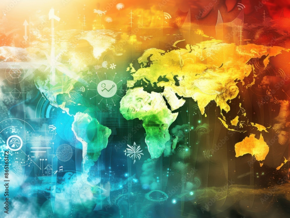 Climate change effects (rising sea, extreme weather icons) (impact ...