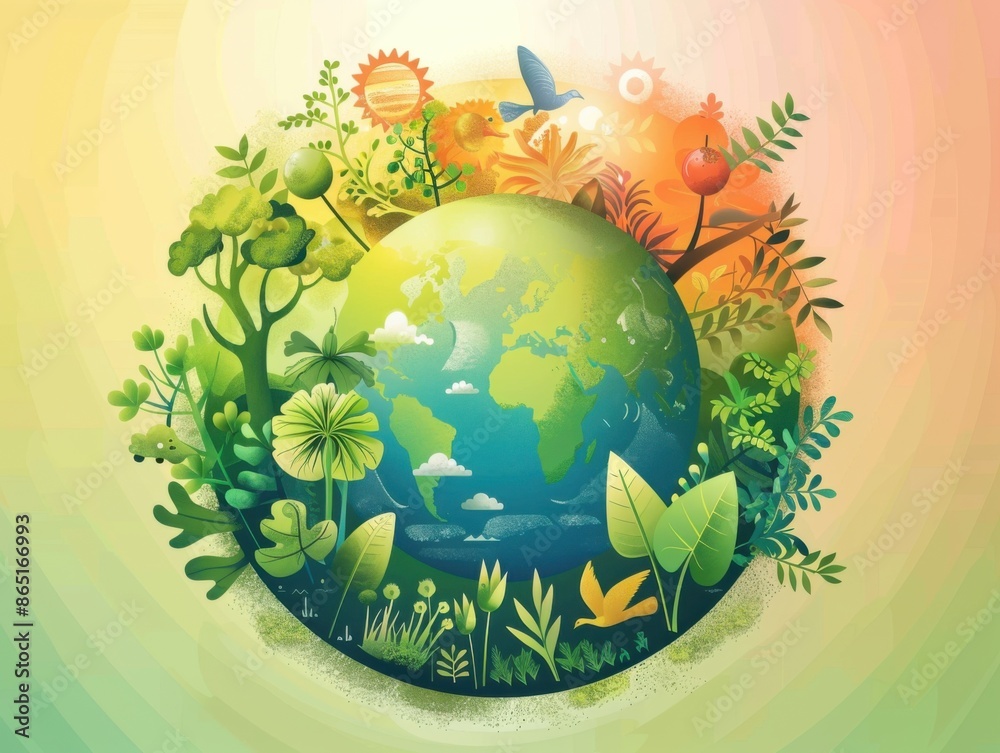 Climate zones illustration (tropical, temperate, polar symbols) (biome ...