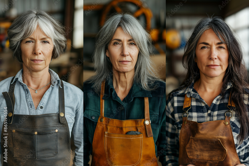 Three Joyful Middle-Aged Women Representing Handcraft Jobs And Feminism ...