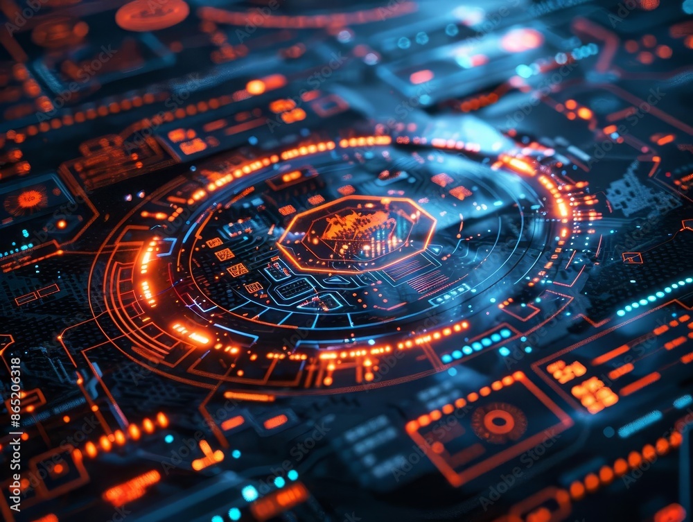 Advanced cybersecurity interface displaying realtime threat detection, encrypted data streams ...