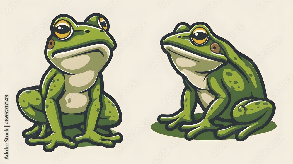 Male frog cartoon character mascot design, including flat and line art ...