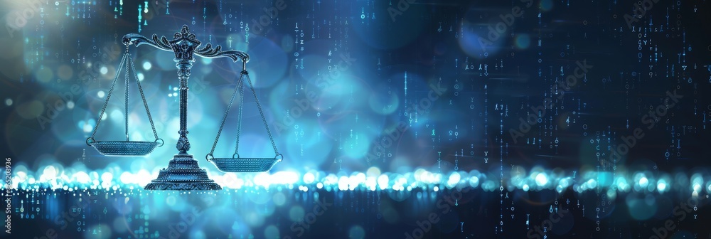 AI ethics concept with balanced scales, digital codes, and ethical ...