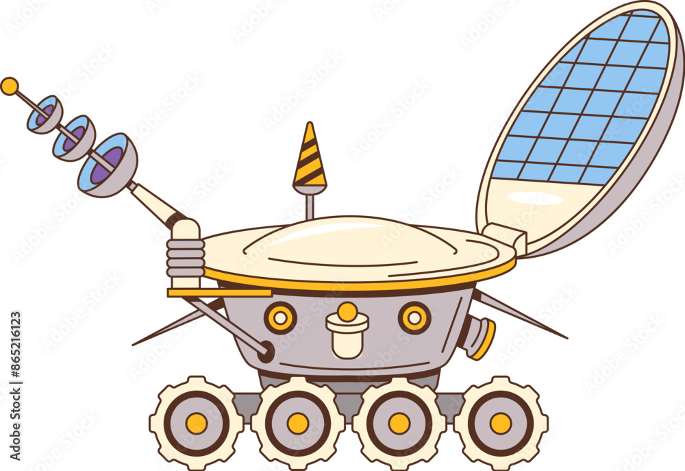 Retro groovy lunar rover space character. Isolated vector futuristic ...