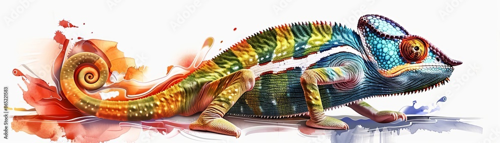 a chameleon changing colors to a spectrum flat design side view theme ...