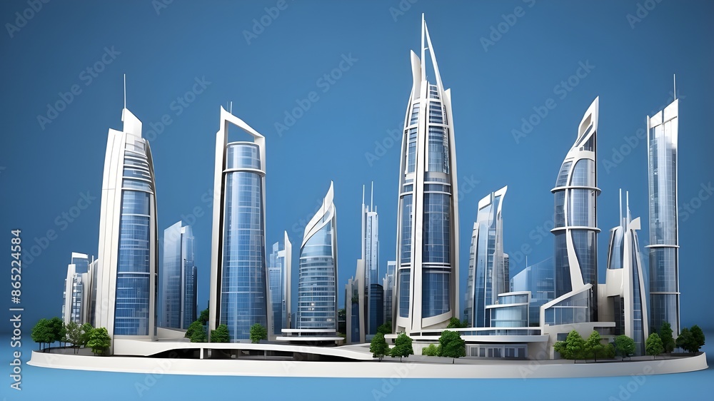 Tower cityscape in 3D wireframe architectural cad drawings design model ...