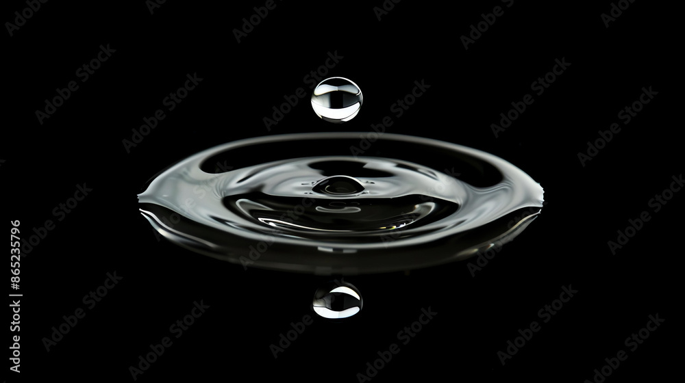 Water drop falling into a pool of water, creating a circular ripple ...