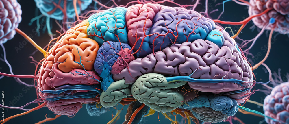 A surreal illustration of the brain's interior, with neural stem cells ...