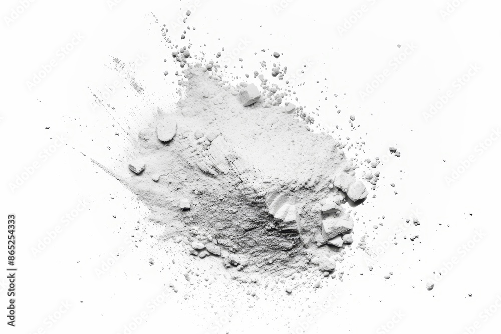 White powder of concrete clay or bentonite isolated on white background ...