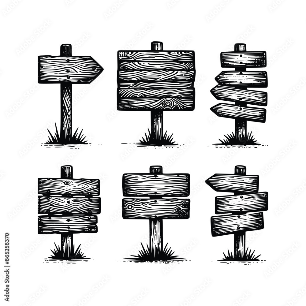 hand drawn wooden sign or wooden billboard illustration for poster and ...
