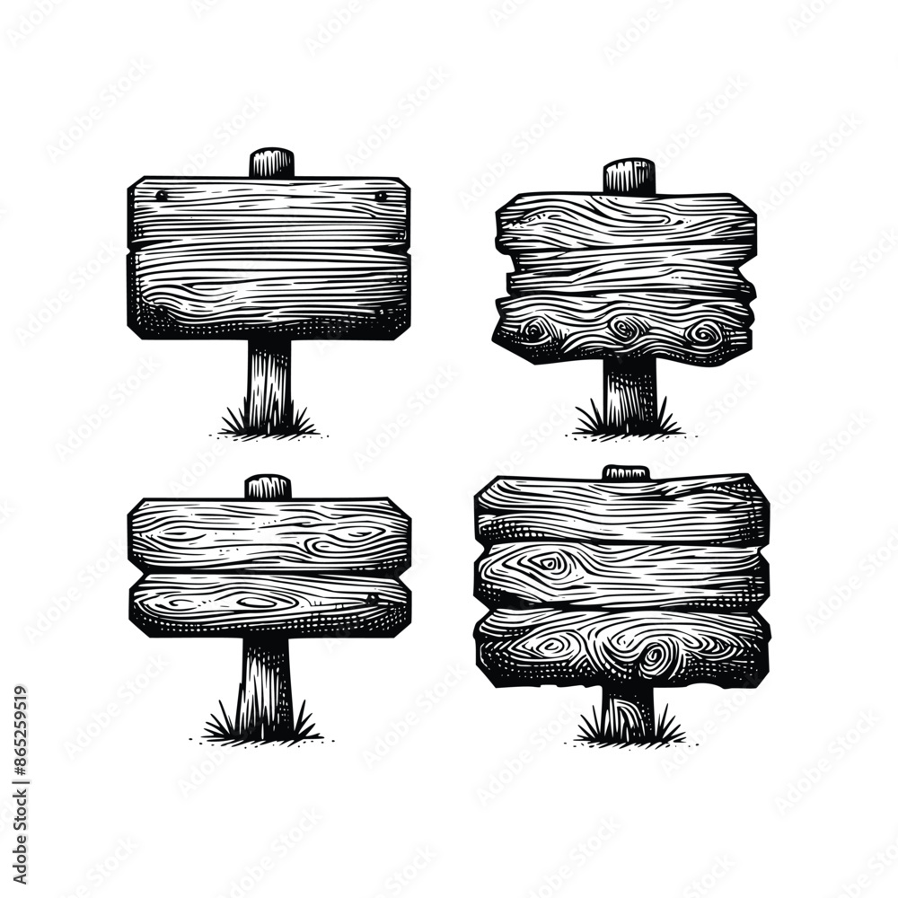 hand drawn wooden sign or wooden billboard illustration for poster and ...