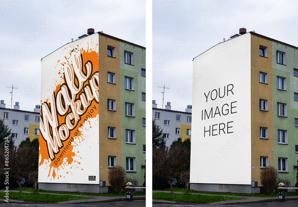 Vertical Building Wall Mockup Stock Template | Adobe Stock