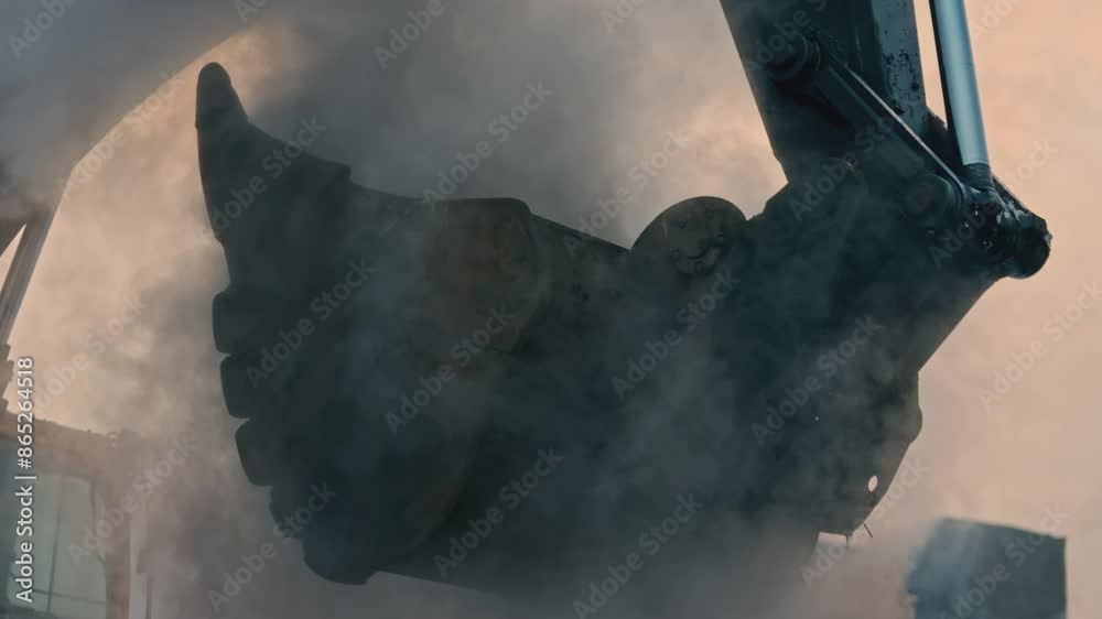 Rotating excavator in industrial dust at quarry. Stock footage ...