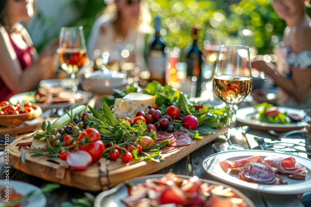Dinner party table with delicious European foods and drinks from top ...