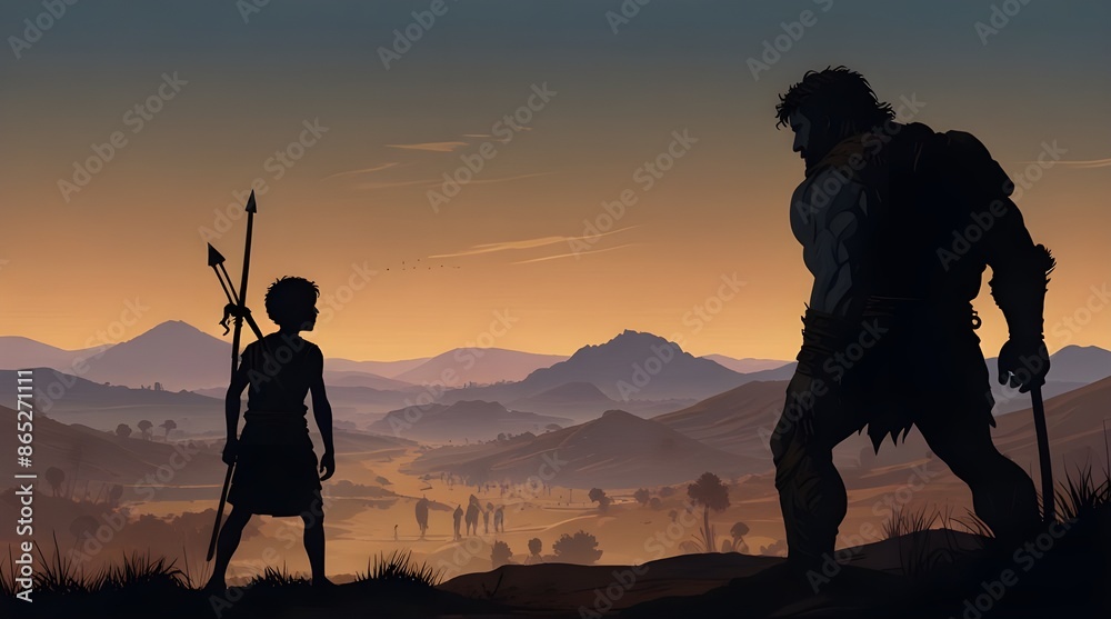 David and Goliath Bible story of young Shepherd boy defeating a giant ...