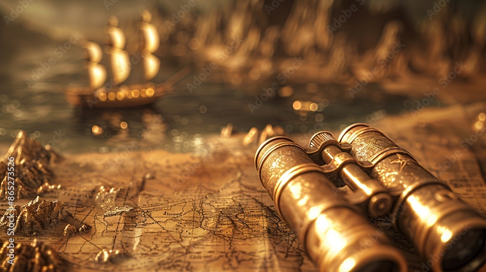 Visualize an explorers map room with antique nautical chart navigation ...