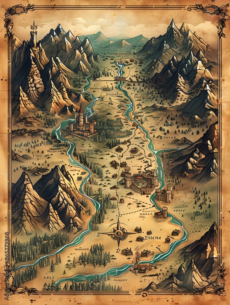 ancient navigation map pattern on old paper texture , old fantasy ...