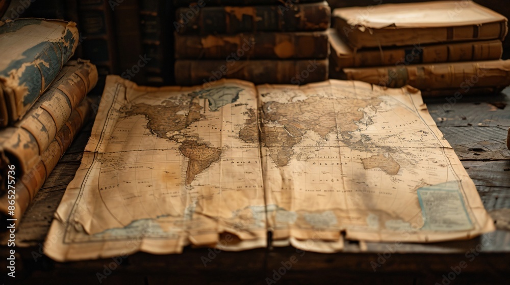 Visualize an explorers map room with antique nautical chart navigation ...