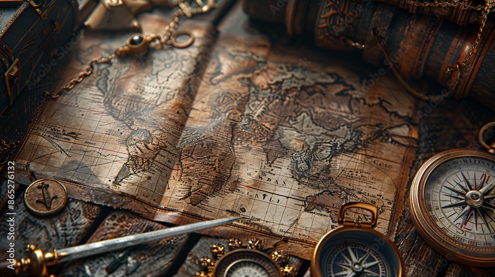 ancient nautical chart navigation map pattern on old paper texture ...