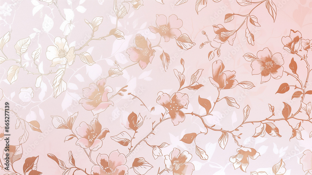 A blush pink and rose gold floral pattern wallpaper, with each flower ...