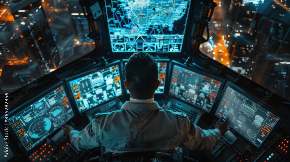 Military operator transmitting gps coordinates of hostile ships to ...