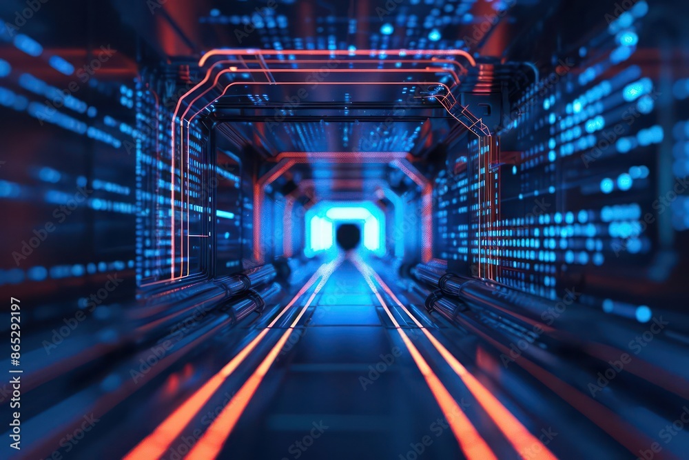 A conceptual depiction of a cyber teleport gate activating with vibrant ...