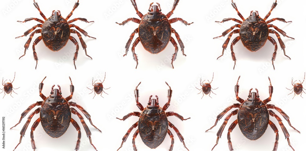Detailed shot of a brown pet tick isolated on a white background. This ...