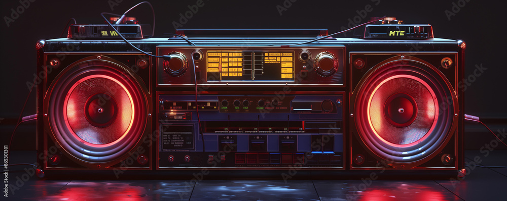 Retro Boombox: A classic boombox from the 1980s, blasting music with ...