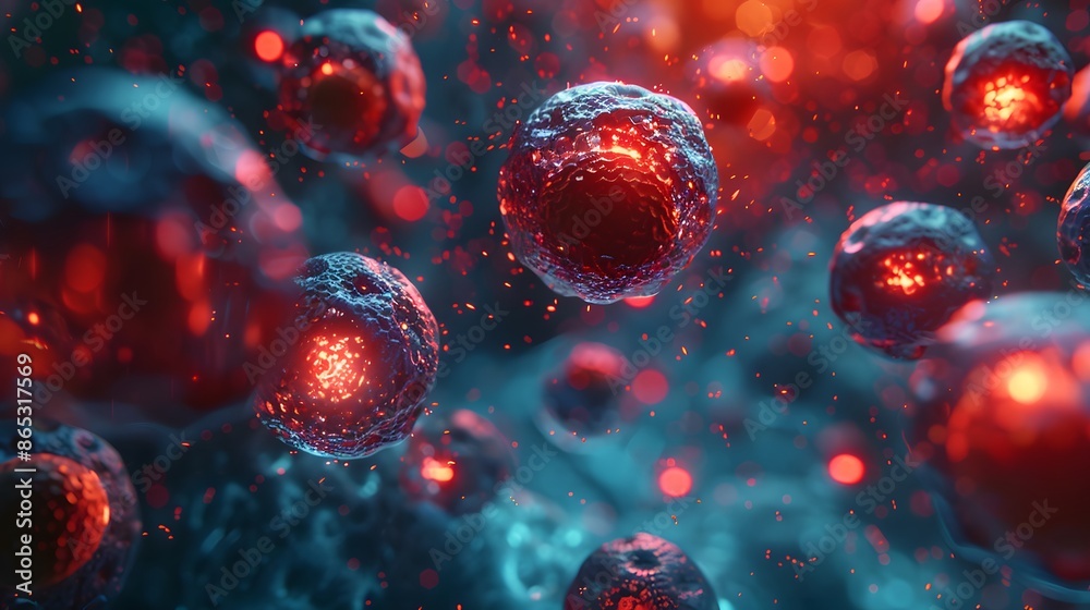 Cells in an human cell line, highlighting the delicate and intricate ...