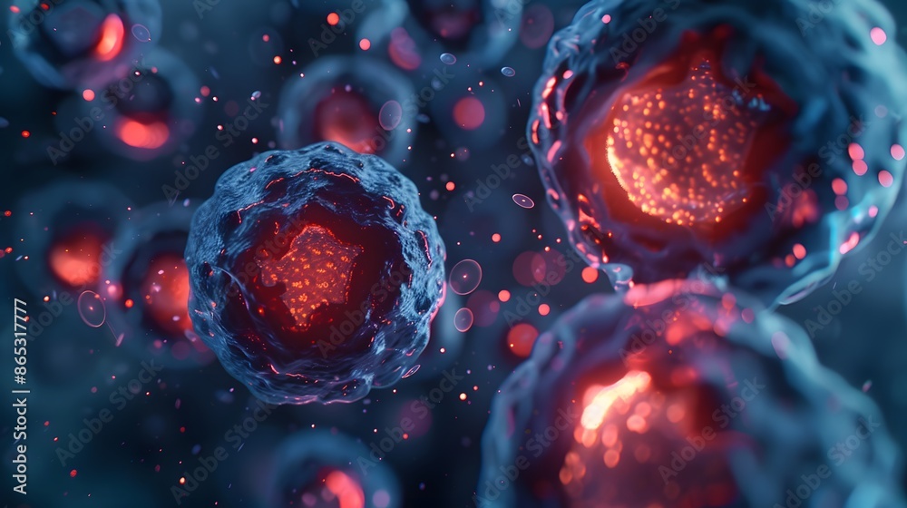 Cells in an human cell line, highlighting the delicate and intricate ...