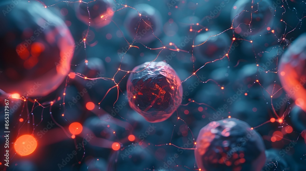 Cells in an human cell line, highlighting the delicate and intricate ...