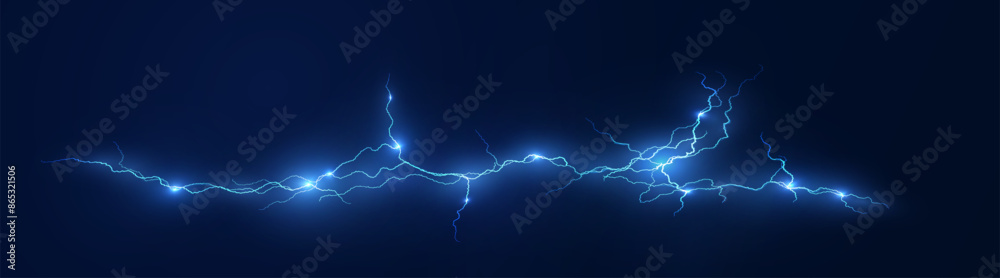 Light blue isolated vector lightning png. Realistic natural neon ...