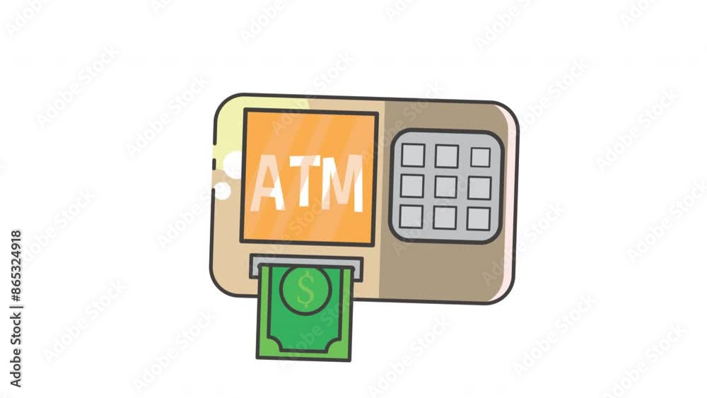 Animated of Cartoon ATM with cash bill suitable for financial ...