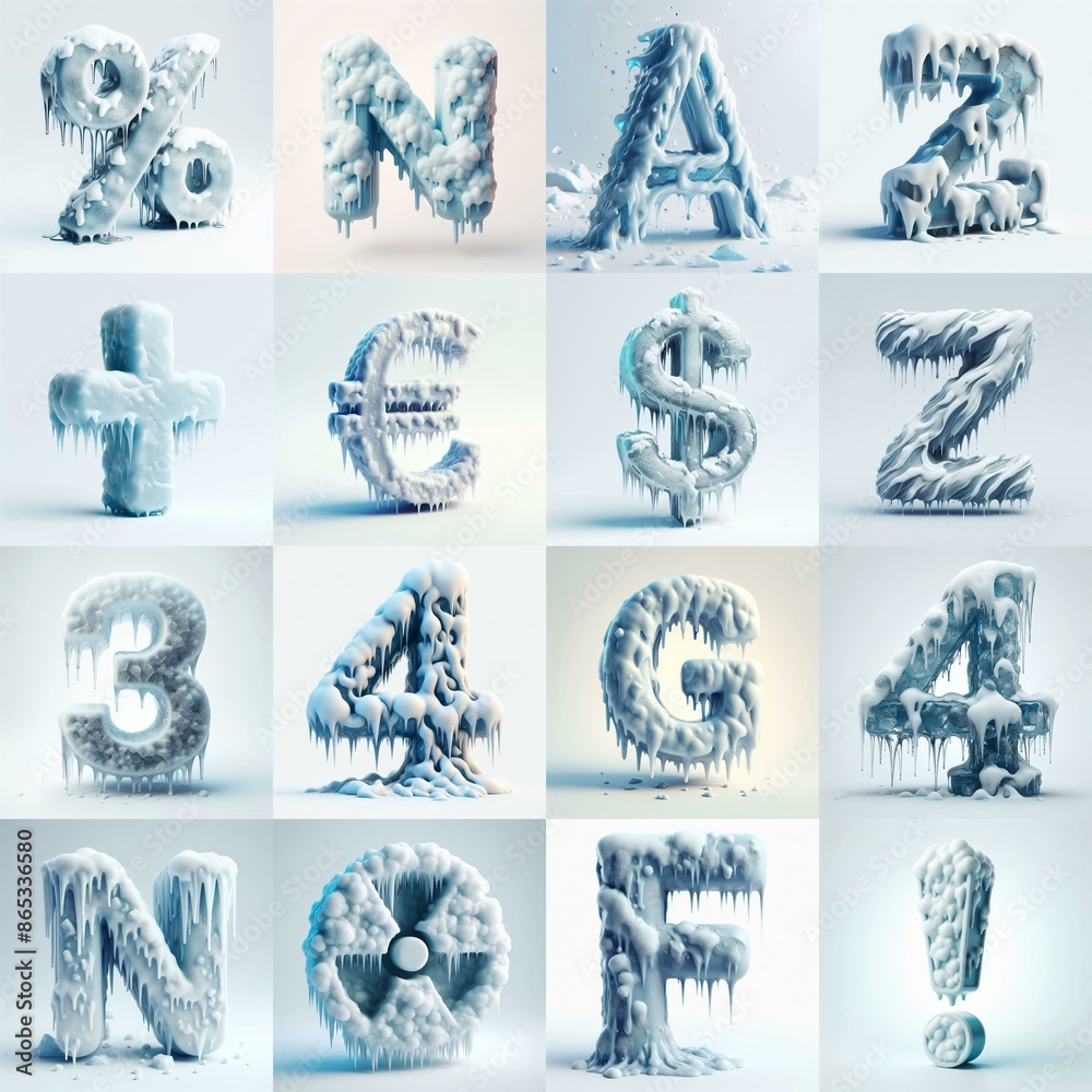 Ice and Snow Lettering Typeface. AI generated illustration Stock ...
