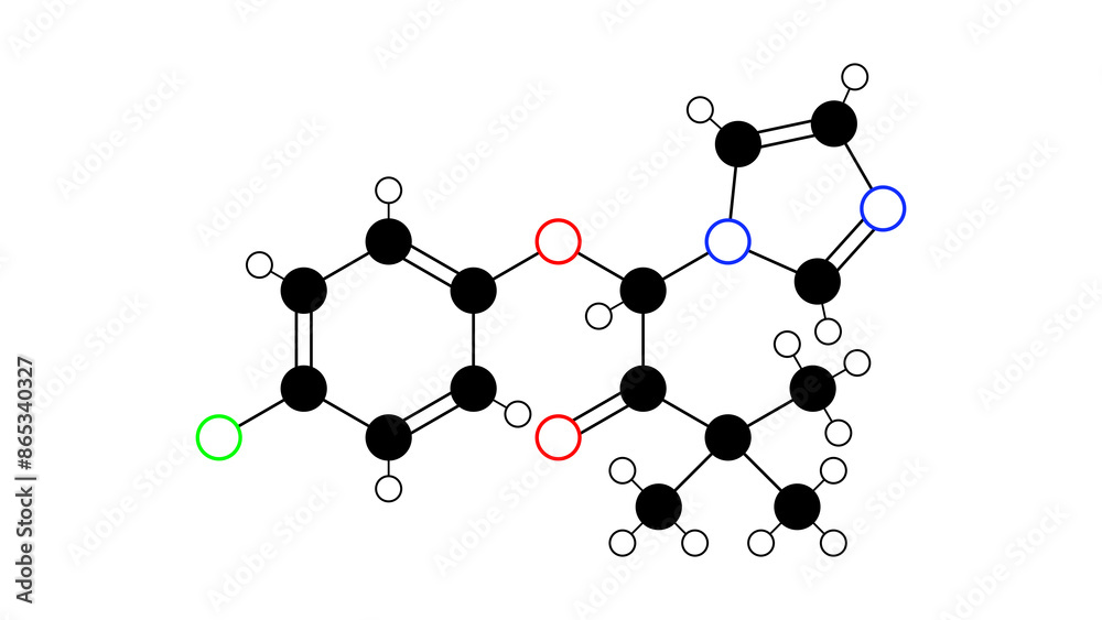 climbazole molecule, structural chemical formula, ball-and-stick model ...