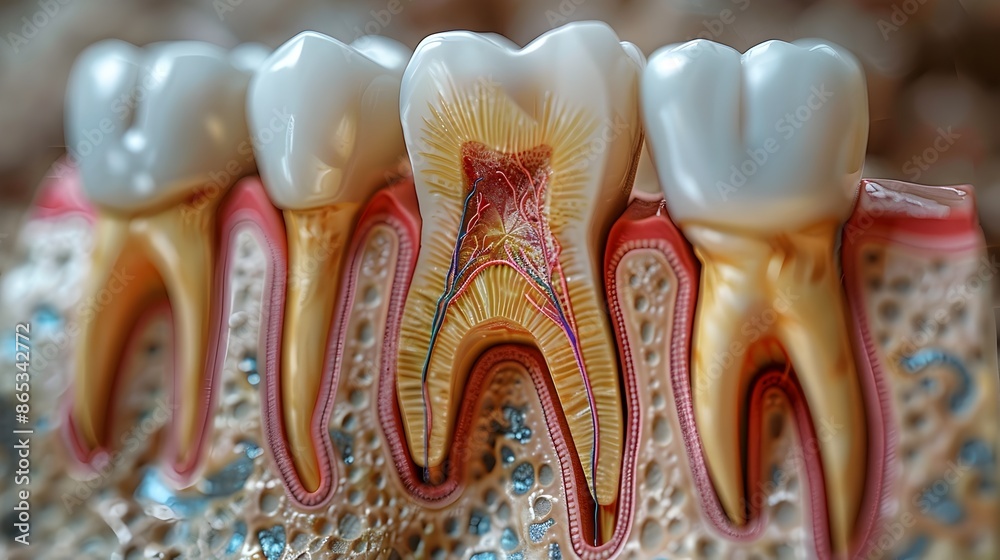 Cross-section anatomy of a human molar tooth showing its internal ...