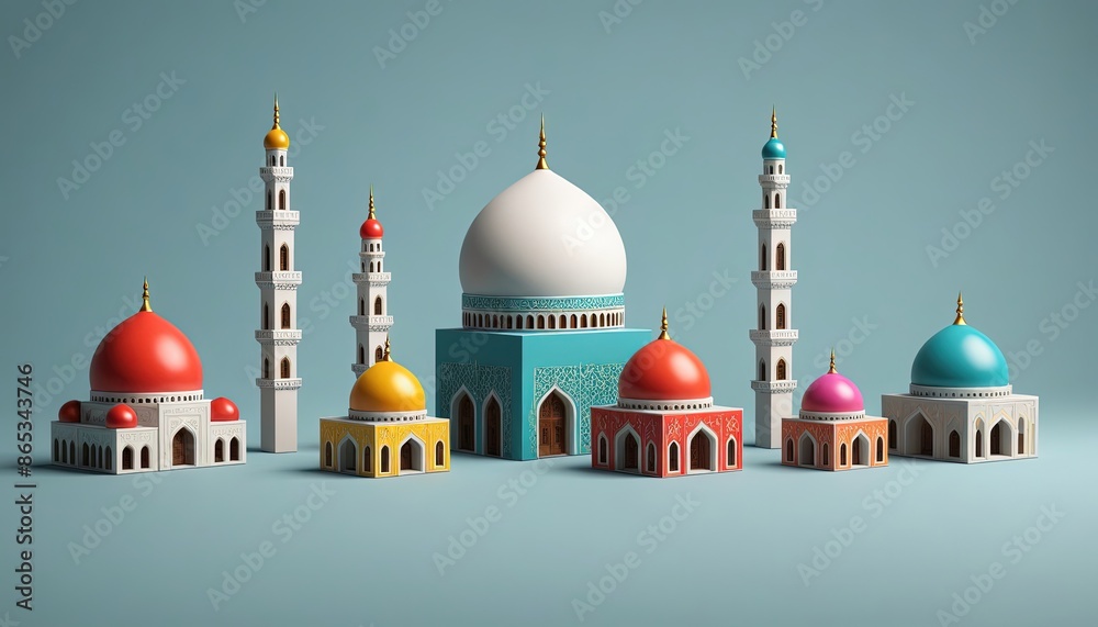 icon set vector art design. mosque. minaret. church. dome. pastel color ...