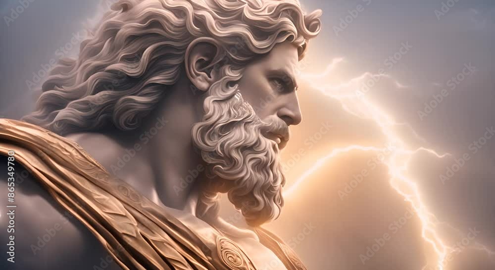A depiction of Zeus the ancient Greek deity associated with thunder and lightning Concept Zeus ...