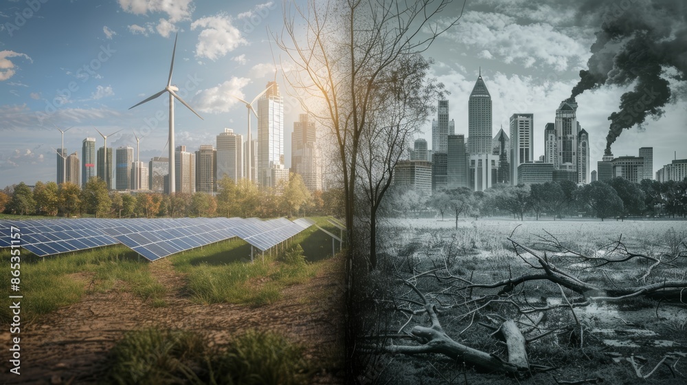 Our planet's ecology is destroyed by big buildings, mud, smoke, and ...