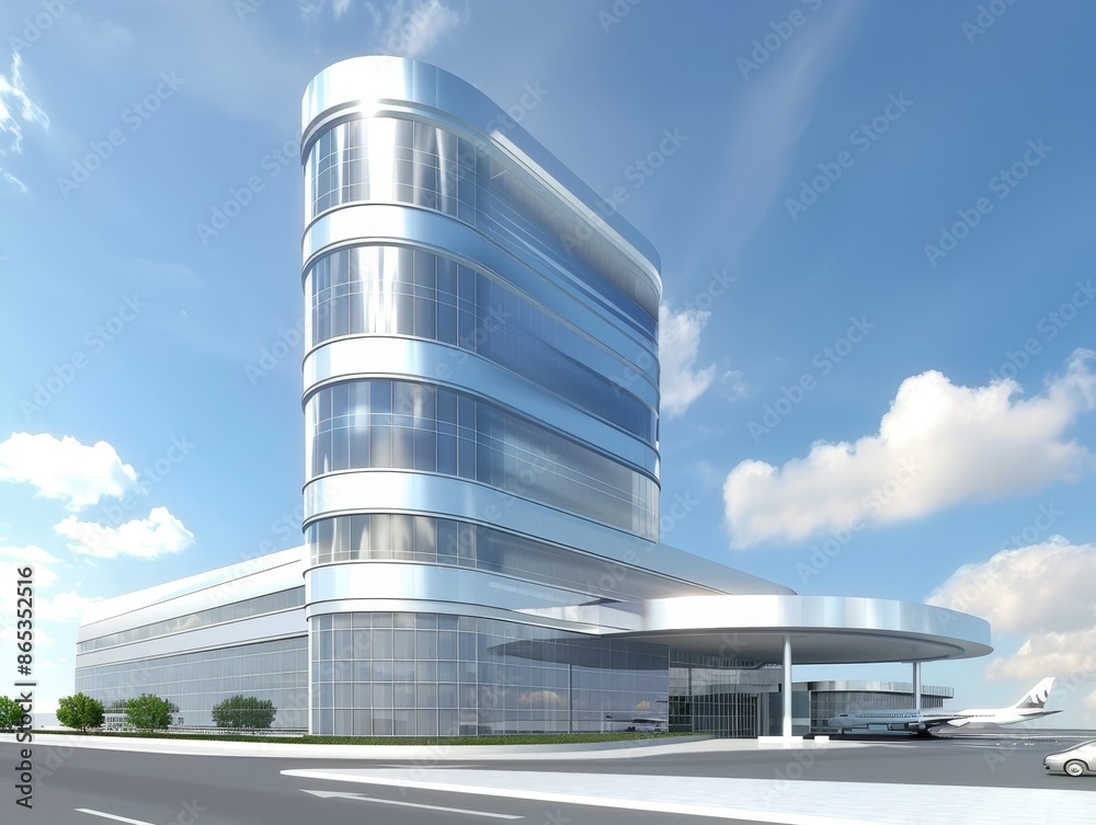 Iconic airport control tower dominating the airfield, directing air ...