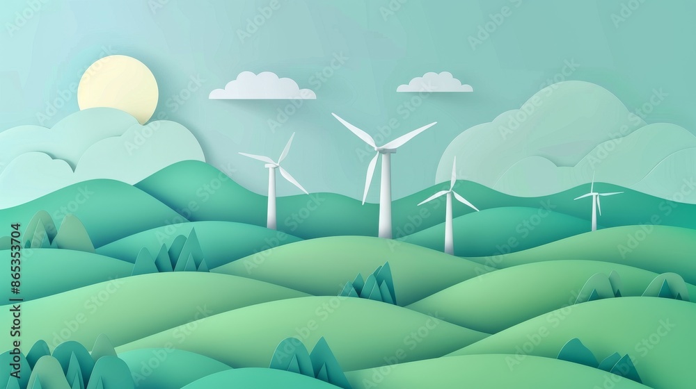 Green energy wind turbine animation showing a futuristic city using ...